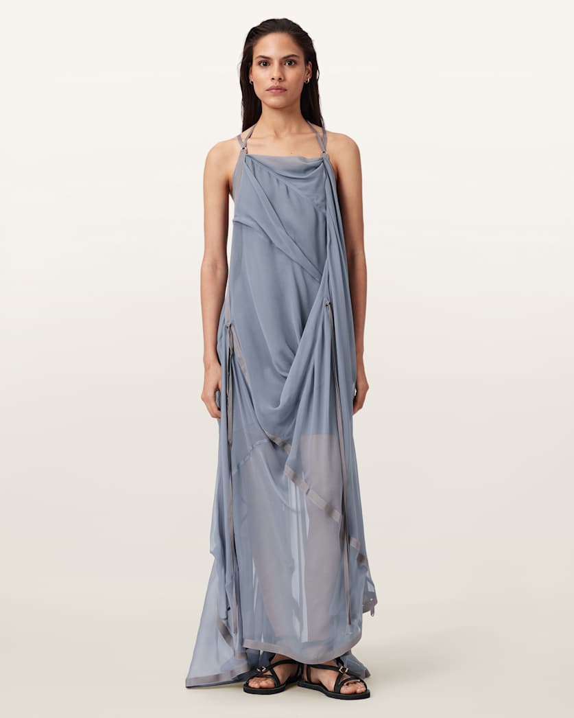 Parachute Silk Dress SHARK BLUE | ALLSAINTS